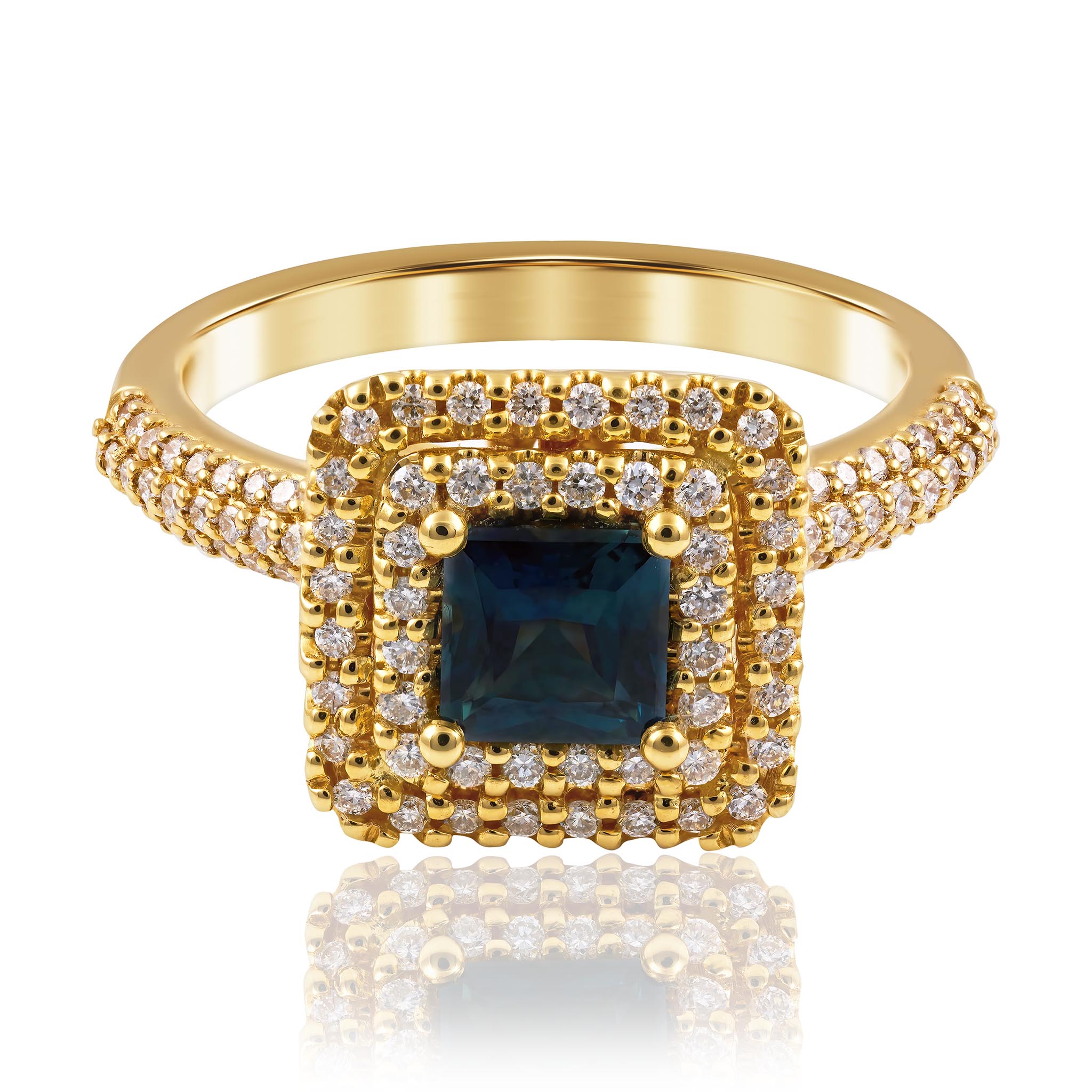 Australian Sapphire and Double Diamond Halo - Stones Diamonds